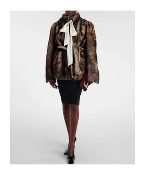 Nour Hammour Long Sleeve Fur Coat