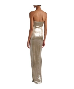 Galvan Strapless Metallic Satin Gown - Nude