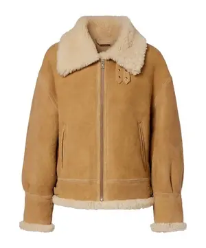 Nour Hammour Portia Shearling-lined Suede Jacket - Biscuit