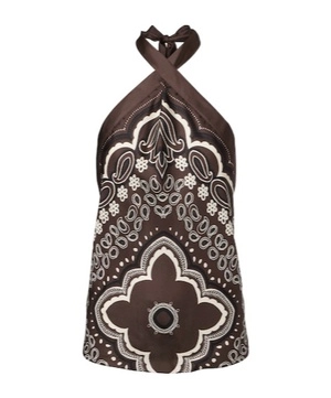 NILI LOTAN Solal Printed Halterneck Silk Top - Black