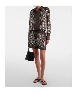 NILI LOTAN Frances Printed Silk Twill Shorts - Black