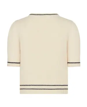 Dior Short-sleeved Knit Sweater With Embroidered Logo - Beige