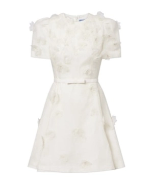 LEO Elyse Floral Appliqué Linen And Silk Minidress