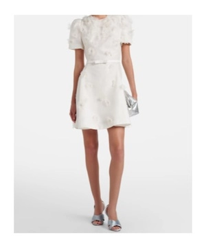LEO Elyse Floral Appliqué Linen And Silk Minidress