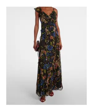 Veronica Beard Madeline Floral Ruffled Silk Maxi Dress - Black