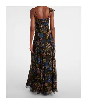 Veronica Beard Madeline Floral Ruffled Silk Maxi Dress - Black