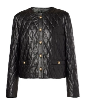 NILI LOTAN Button Leather Jacket - Black