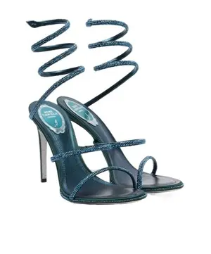Rene Caovilla Embellished Satin Sandals - Blue