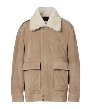 Nour Hammour Drey Shearling-trimmed Suede Jacket - Beige