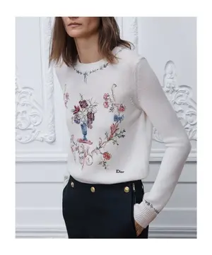 Dior Embroidered Fine Knit Sweater - White