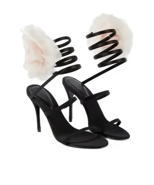 Magda Butrym Floral-appliqué Satin Sandals - Black