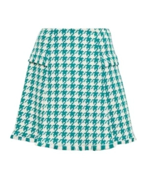 Oscar De La Renta Frayed Houndstooth Tweed Miniskirt - Blue