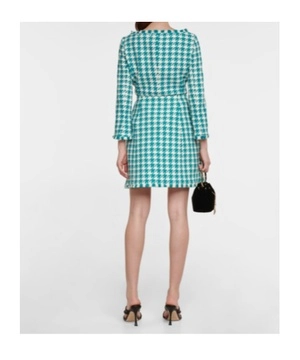 Oscar De La Renta Frayed Houndstooth Tweed Mini Skirt