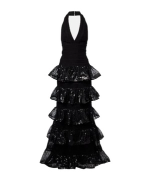 Elie Saab Sequined Macramé Gown - Black