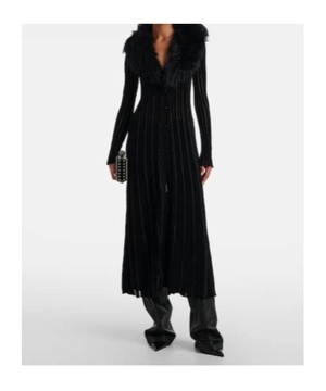 Blumarine Shearling-trimmed Striped Maxi Dress