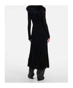 Blumarine Shearling-trimmed Striped Maxi Dress