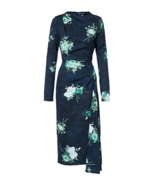 Erdem Floral Draped Cady Midi Dress - Black