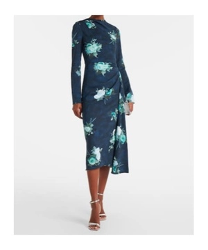 Erdem Floral Draped Cady Midi Dress - Black