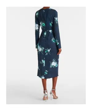 Erdem Floral Draped Cady Midi Dress - Black
