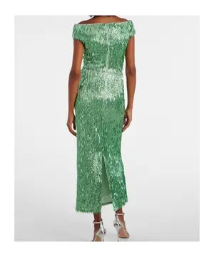 Erdem Beaded Off-shoulder Midi Dress
