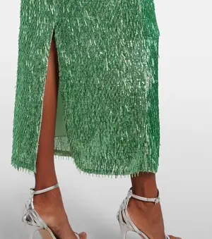 Erdem Beaded Off-shoulder Midi Dress