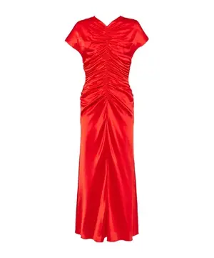 Tove Aubree Ruched Silk Midi Dress - Red