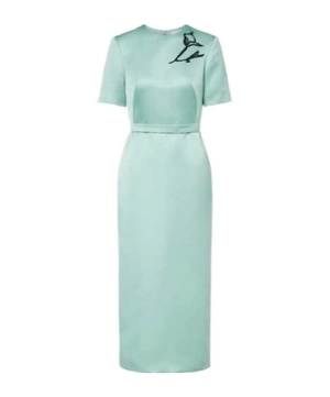 Erdem Floral Belted Duchesse Satin Midi Dress - Blue