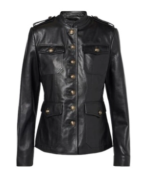 NILI LOTAN Button Leather Jacket - Black