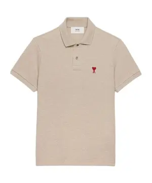 AMI Paris De Coeur Logo Embroidered Short-sleeved Polo Shirt - Nude