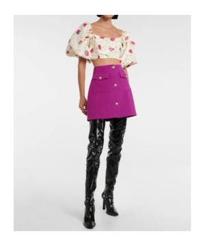 Alessandra Rich Printed Silk Off-shoulder Crop Top