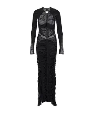 MUGLER Pleated Back Mesh Dress - Black