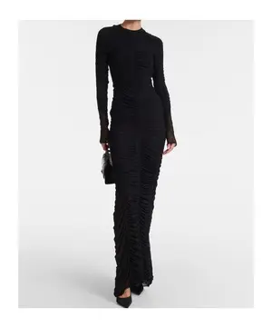 MUGLER Pleated Back Mesh Dress