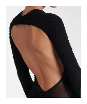 MUGLER Pleated Back Mesh Dress