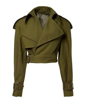 Wardrobe.NYC Lapel Cropped Twill Trench Coat - Green