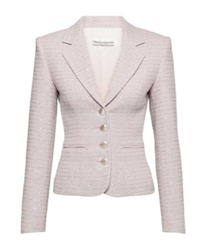 Alessandra Rich Sequined Single-breasted Tweed Blazer - Light Blue Pink