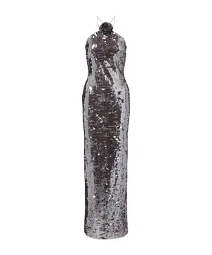 Magda Butrym Floral-appliqué Sequined Gown - Silver