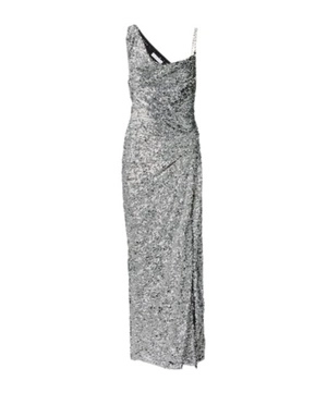 AREA One-shoulder Sequined Gown - Gray