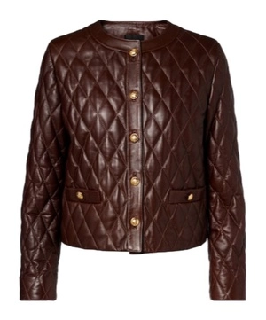 NILI LOTAN Cropped Leather Jacket - Brown