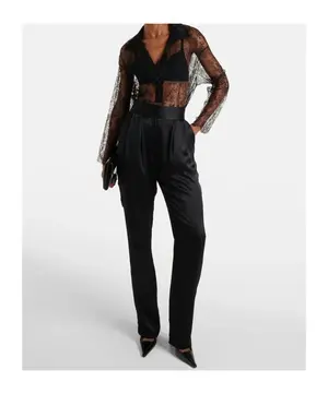 Tove Lucie Floral Lace Silk Top - Gray