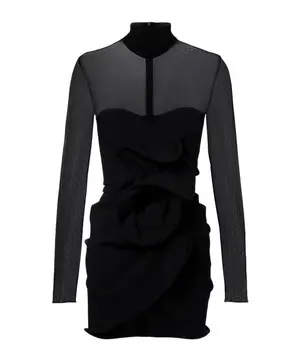 Magda Butrym Gathered Sheer Wool-blend Minidress - Black