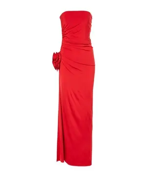 Magda Butrym Floral-appliqué Ruched Jersey Maxi Dress - Red