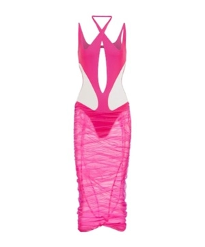 MUGLER Cutout Paneled Tulle Midi Dress - Pink