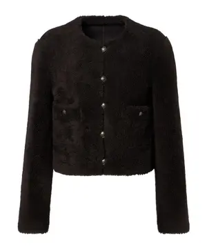 Dorothee Schumacher Crew Neck Long Sleeve Leather Jacket - Black