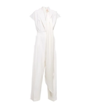 ROKSANDA Bridal Cape Detail Wool Jumpsuit - White