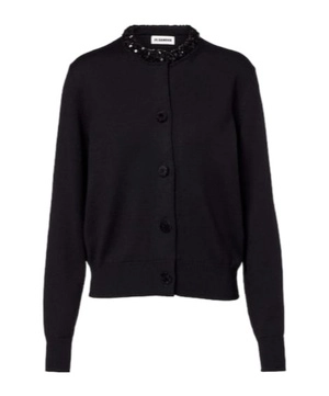 JIL SANDER Sequined Virgin Wool Cardigan - Black
