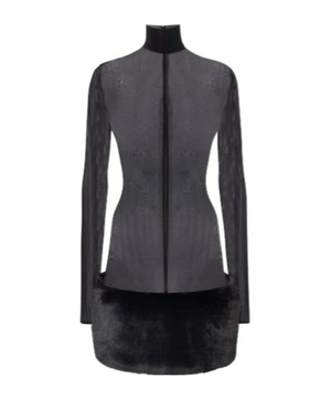Magda Butrym Sheer Faux Fur-trimmed Minidress - Black