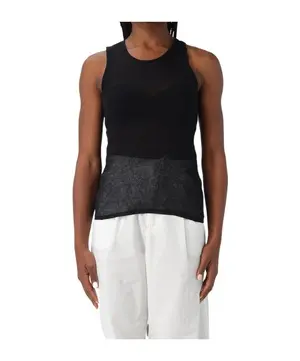 Soeur Round Neck Semi-transparent Vest - Black