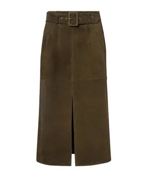 Veronica Beard Alexie Belted Suede Midi Skirt - Green