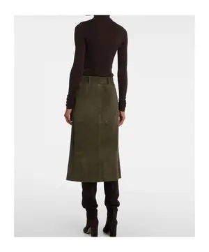 Veronica Beard Alexie Belted Suede Midi Skirt - Green