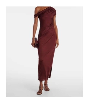 Galvan Asymmetric Draped Jersey Maxi Dress